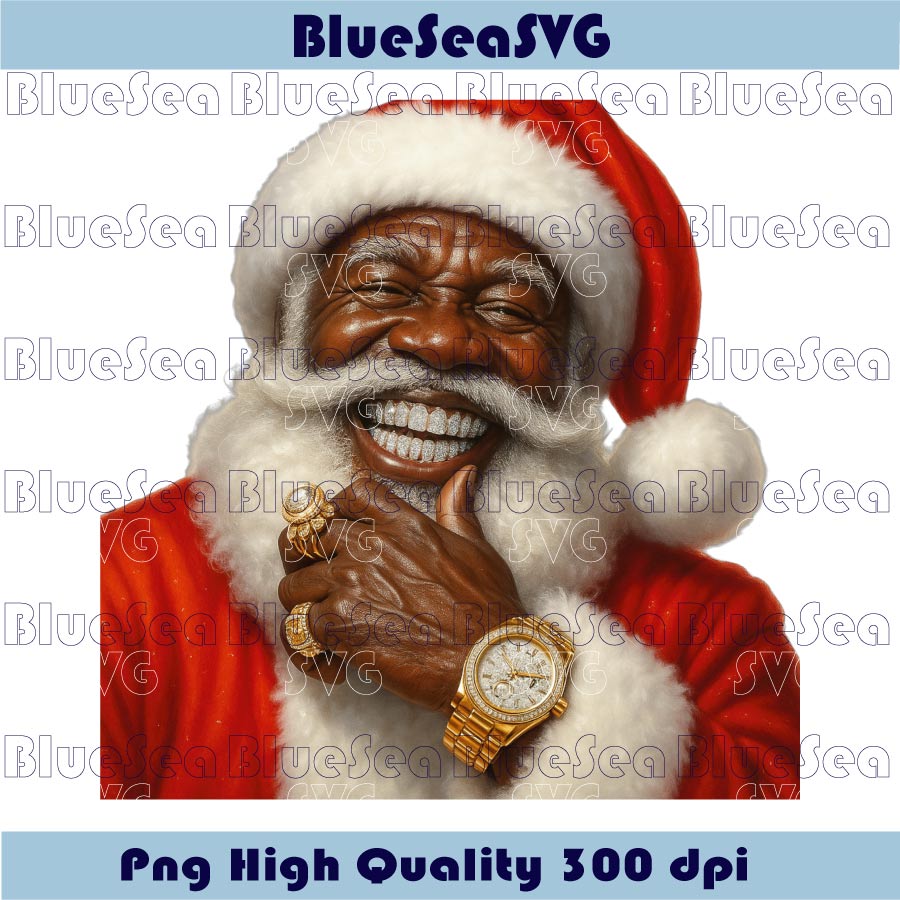 Black Santa with Diamond Teeth Png Fancy African American Santa