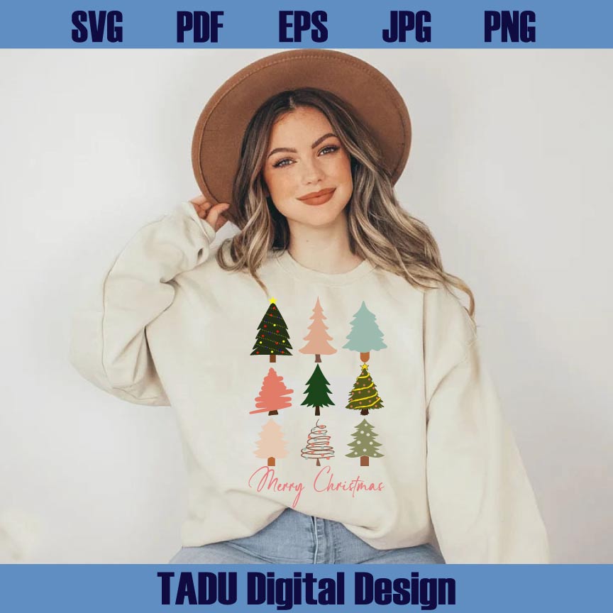 Preppy Merry Christmas Trees Svg Girly Pink Christmas Tree Png
