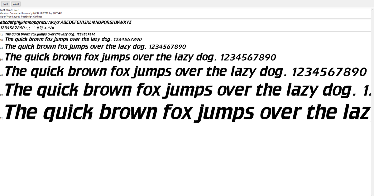 Nerf Font ttf otf True Type Font Install File Nerf Installable Font